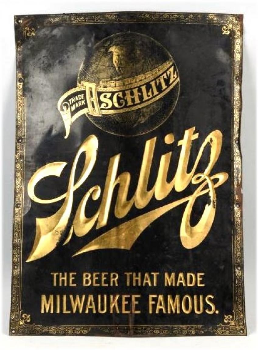 Item #86291 1895 Schlitz Beer tin corner sign Corner Sign