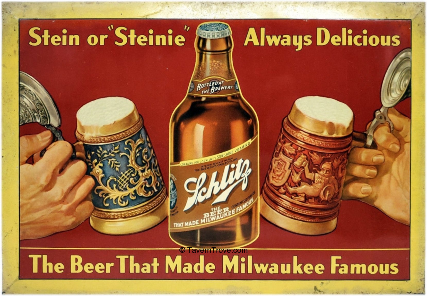 Item #28035 1937 Schlitz Beer TOC TOC Tin Over Cardboard Sign