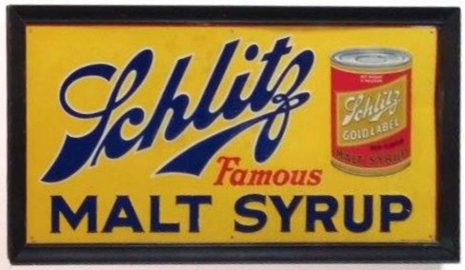 Item #86287 1921 Schlitz Famous Malt Syrup tin Signs (All Signs, Indoor ...
