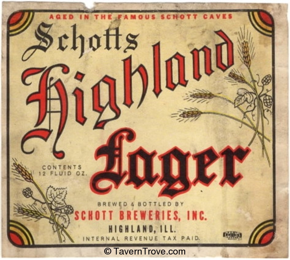 Item #74905 1940 Schott's Highland Lager Beer Label IL80-17