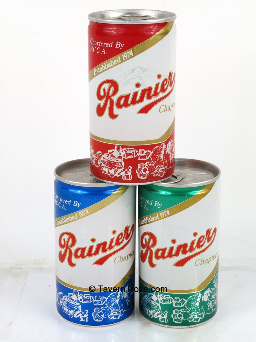 Item #96798 1977 Set of 3 Rainier BCCA Chapter Beer Cans Tab Top Can
