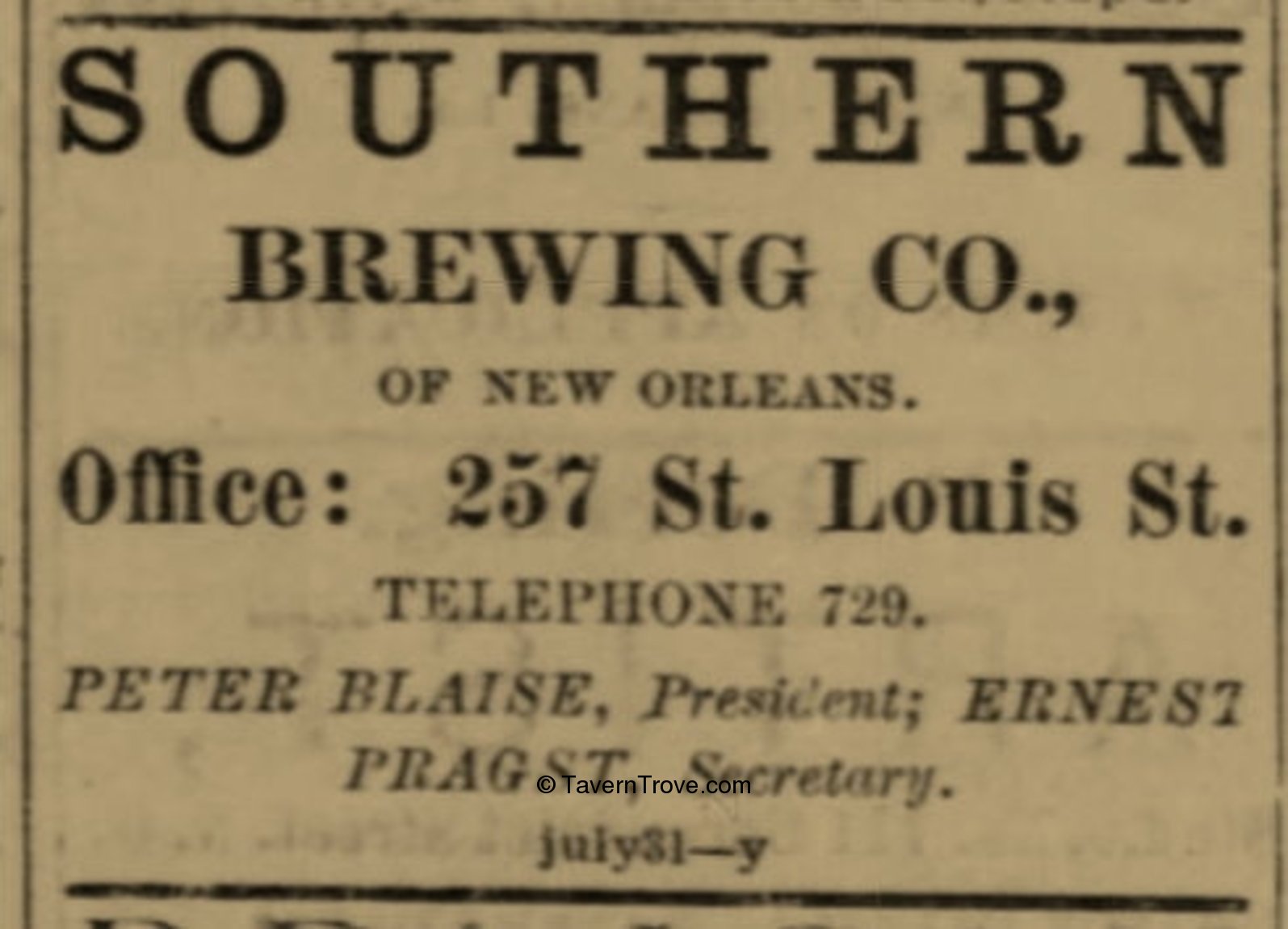 Item #36590 1890 Southern Brewing Co. Paper Ad