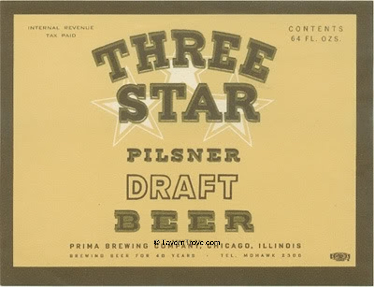 Item #27775 1938 Three Star Pilsner Draft Beer Label IL40-25