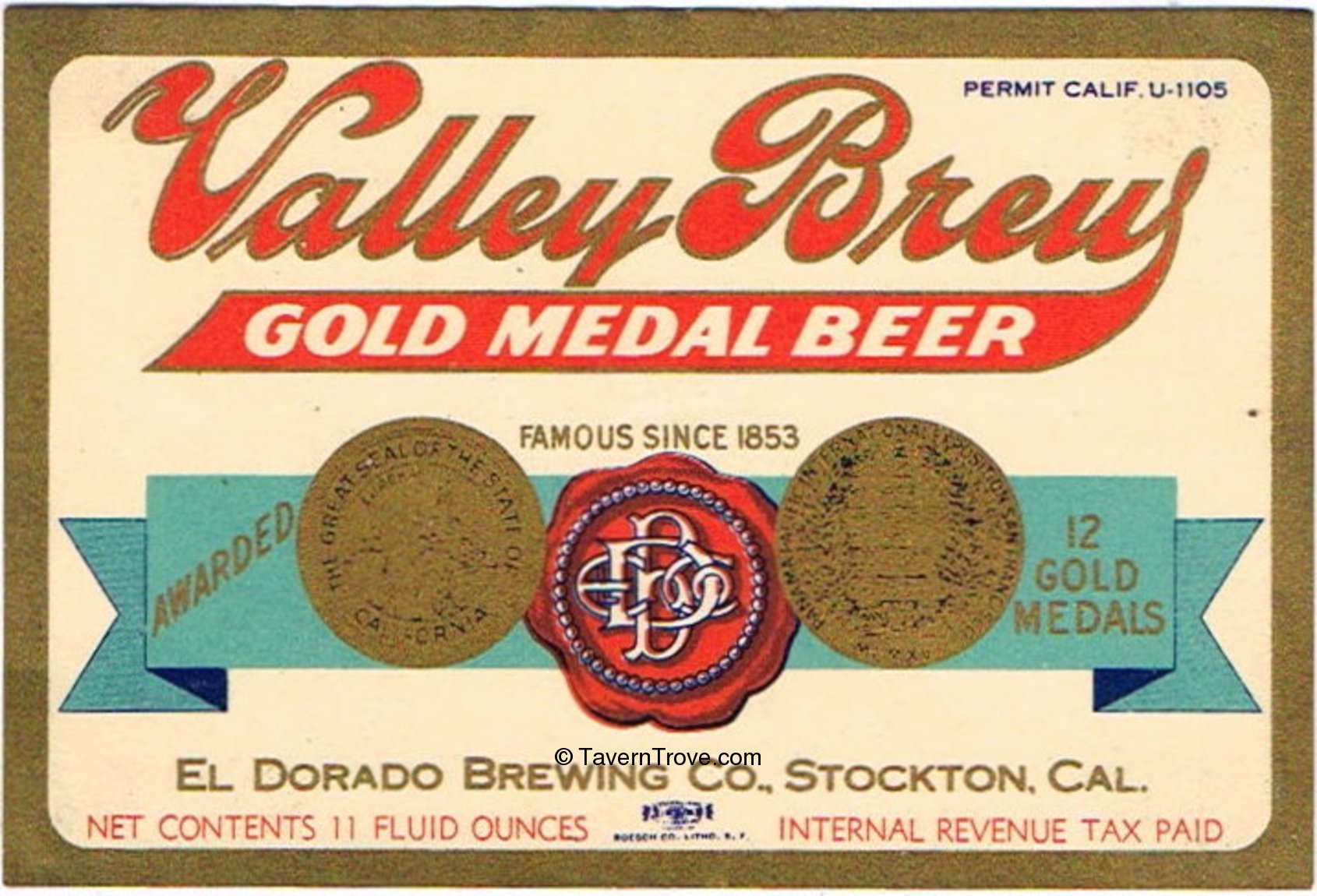 Item #91503 1935 Valley Brew Gold Medal Beer Label WS56-06