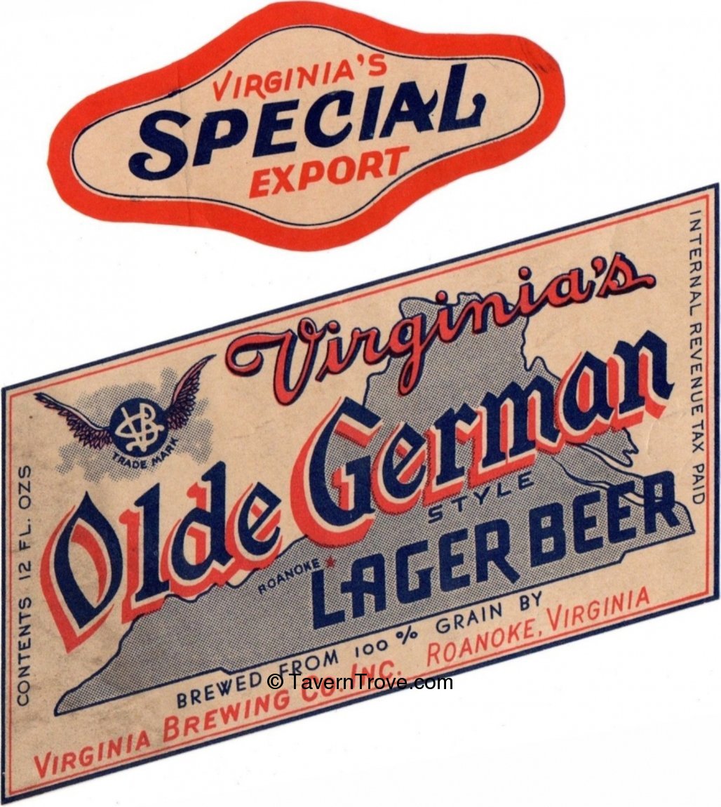 Item #24924 1933 Virginia's Old German Lager Beer Label