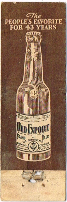 Item #24643 1933 Old Export Brand Beer Matchcover MD-CUMB-F1-2