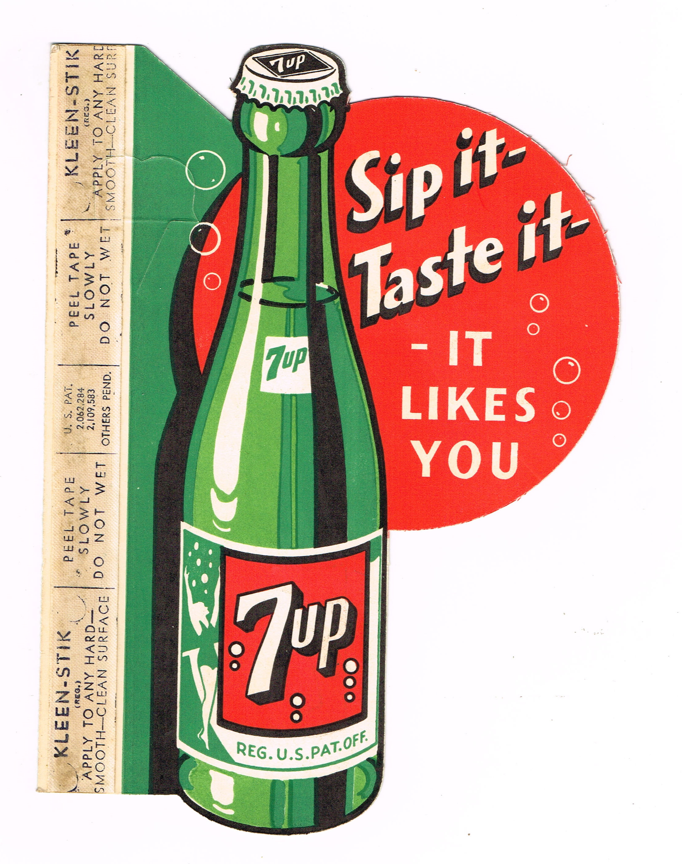 Item #95713 1952 7Up Cardboard Flange Sign Sign