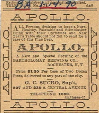 Item #79539 1890 Apollo Beer Paper Ad