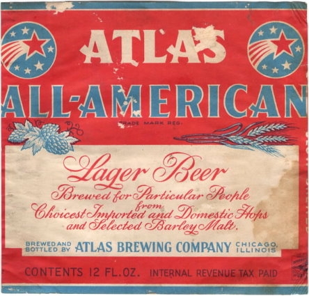Item #74549 1942 Atlas All American Lager Beer Label IL12-11