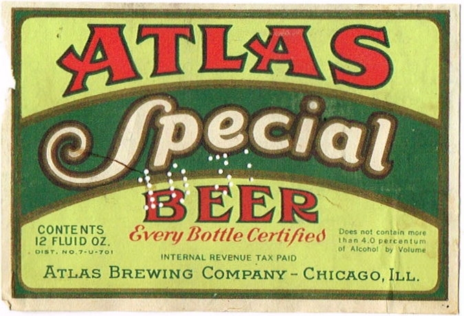 Item #84256 1934 Atlas Special Beer Label IL11-25