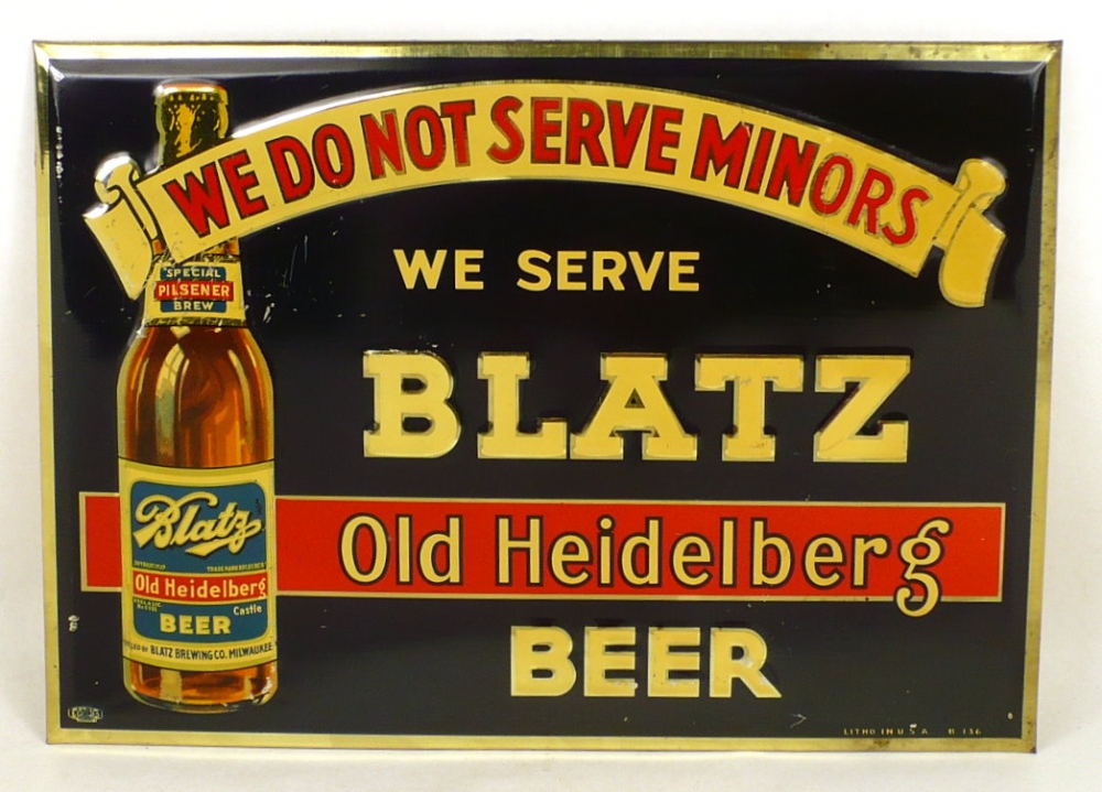 Item #88057 1938 Blatz Old Heidelberg Beer TOC Tin Over Cardboard Sign