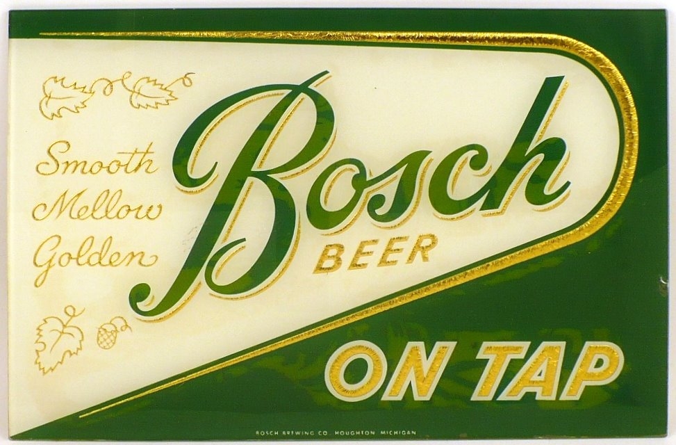 Item #90155 1960 Bosch Beer reverse-painted glass. Glass-Faced ...
