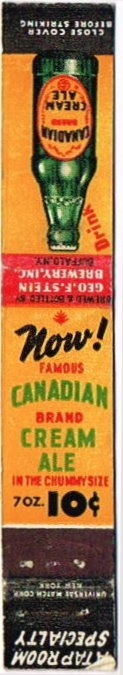 Item #24131 1944 Canadian Brand Cream Ale Matchcover NY-STEIN-TEN-3