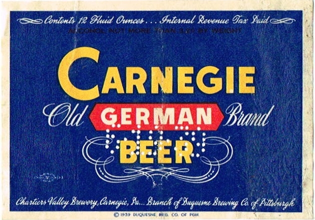 Item #82186 1939 Carnegie Old German Beer Label PA20-18