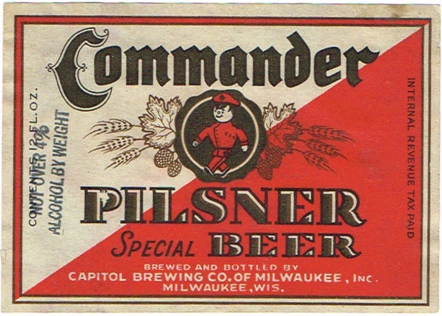Item #88997 1943 Commander Pilsner Special Beer Label WI290-18