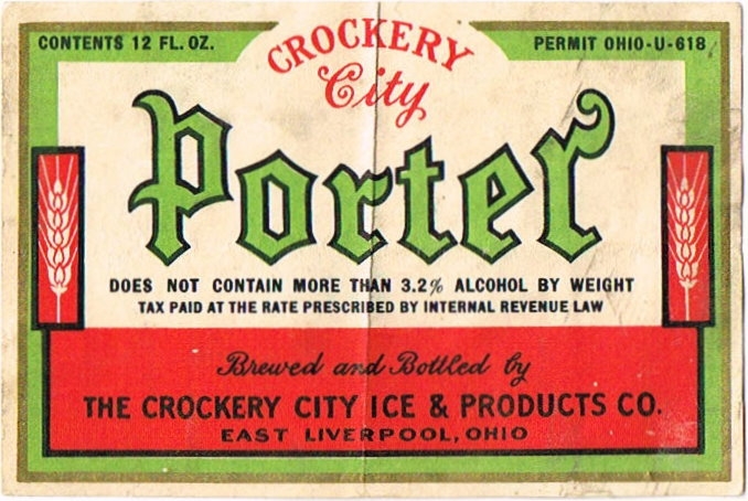 Item #82122 1934 Crockery City Porter Label OH65-20