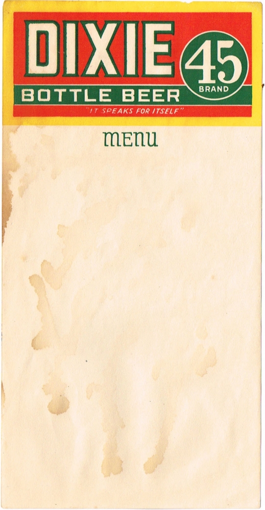 Item #81053 1935 Dixie 45 Beer Menu Sheet