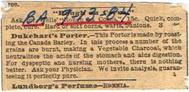 Item #79589 1884 Dukehart's Porter Paper Ad