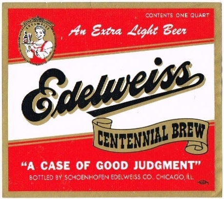 Item #66932 1953 Edelweiss Centennial Brew Beer Label
