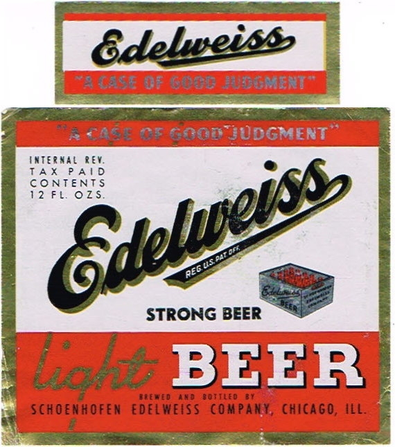 Item #74787 1946 Edelweiss Light Beer Label IL45-18v