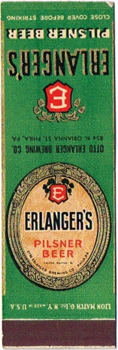Item #24956 1947 Erlanger's Pilsener Beer/Perone Beer Matchcover PA-OE-3b