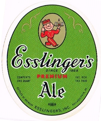 Item #70166 1943 Esslinger's Premium Ale Label PA73-07