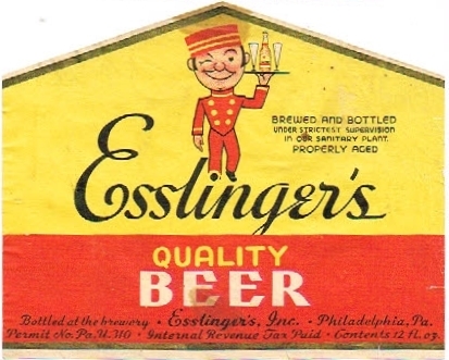 Item #23895 1934 Esslinger's Quality Beer Label PA72-05