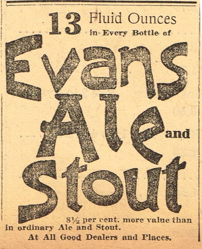 Item #89281 1916 Evans' Ale and Stout Paper Ad