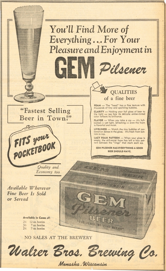 Item #77435 1949 Gem Pilsener Beer Paper Ad