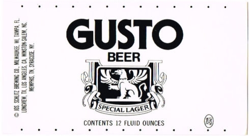 Item #73149 1977 Gusto Beer (test) Label WI316-T-f