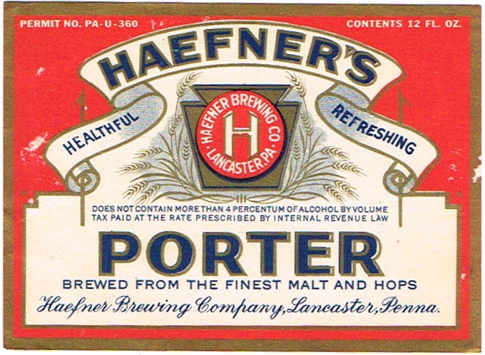 Item #89701 1933 Haefner's Porter Label PA43-22
