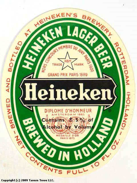Item #49006 1965 Heineken Lager Beer Label