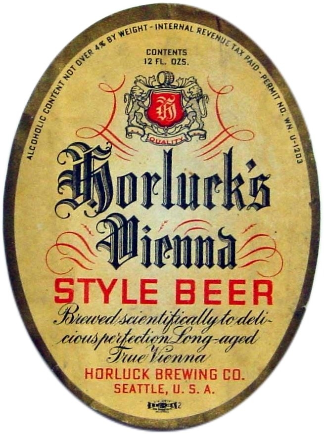 Item #56508 1933 Horluck's Vienna Beer Label WA