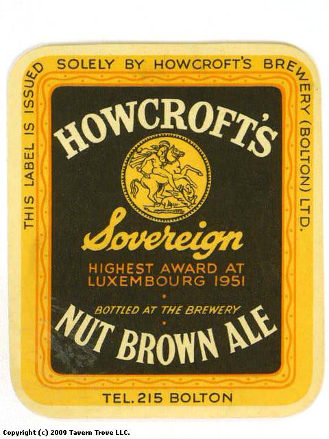 Item #50728 1952 Howcroft's Sovereign Nut Brown Ale Label