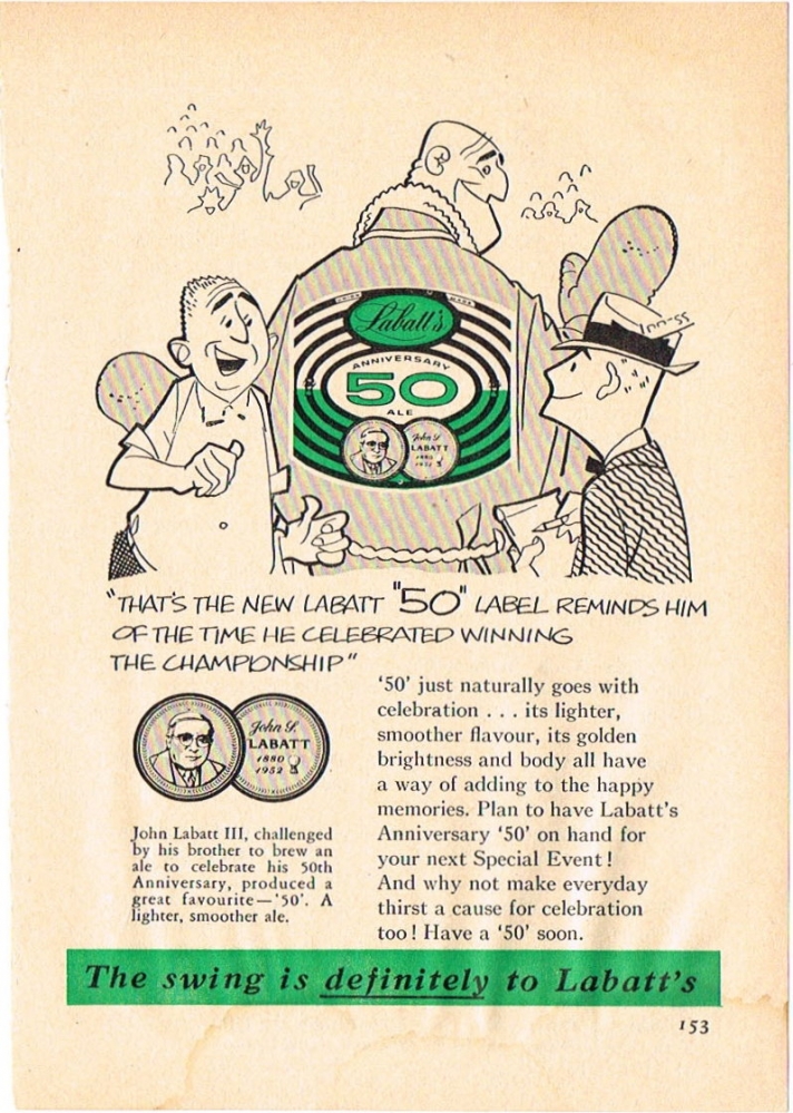 Item #23012 1956 Labatt's 50 Ale Paper Ad