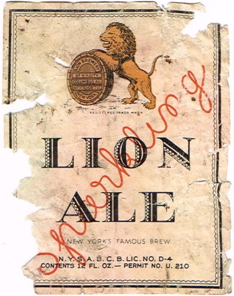 Item #88889 1933 Lion Sparkling Ale Label NY59-