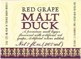 Item #68406 1977 Malt Duck Red Grape Malt Liquor Label