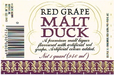 Item #68412 1977 Malt Duck Red Grape Malt Liquor Label