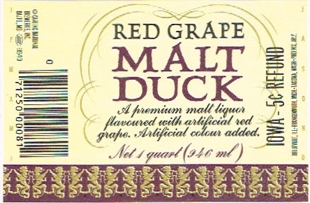 Item #68414 1977 Malt Duck Red Grape Malt Liquor Label