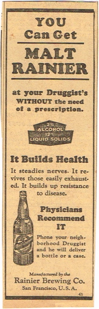 Item #79645 1929 Malt Rainier Paper Ad