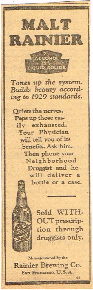 Item #79646 1929 Malt Rainier Paper Ad