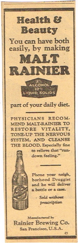 Item #79647 1929 Malt Rainier Paper Ad