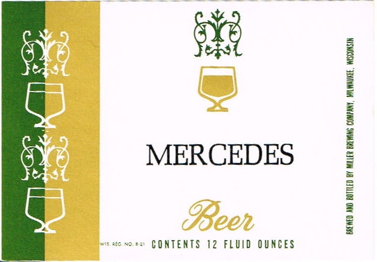 Item #81429 1972 Mercedes Beer Label WI287-T-c