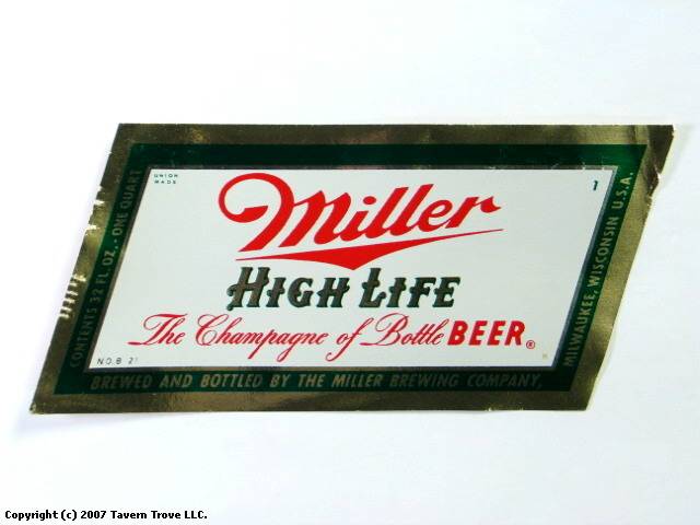 Item #30086 1960 Miller High Life Beer Label WI287
