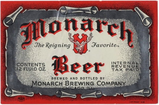 Item #74668 1939 Monarch Beer Label IL36-08V