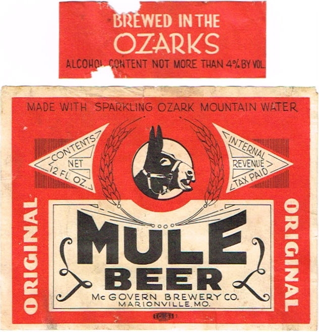Item #87495 1938 Mule Beer Label CS111-20