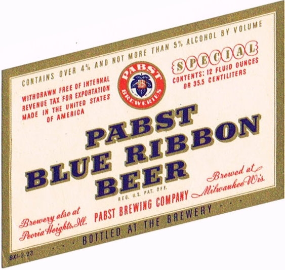 Item #81265 1938 Pabst Blue Ribbon Beer Label WI286-112