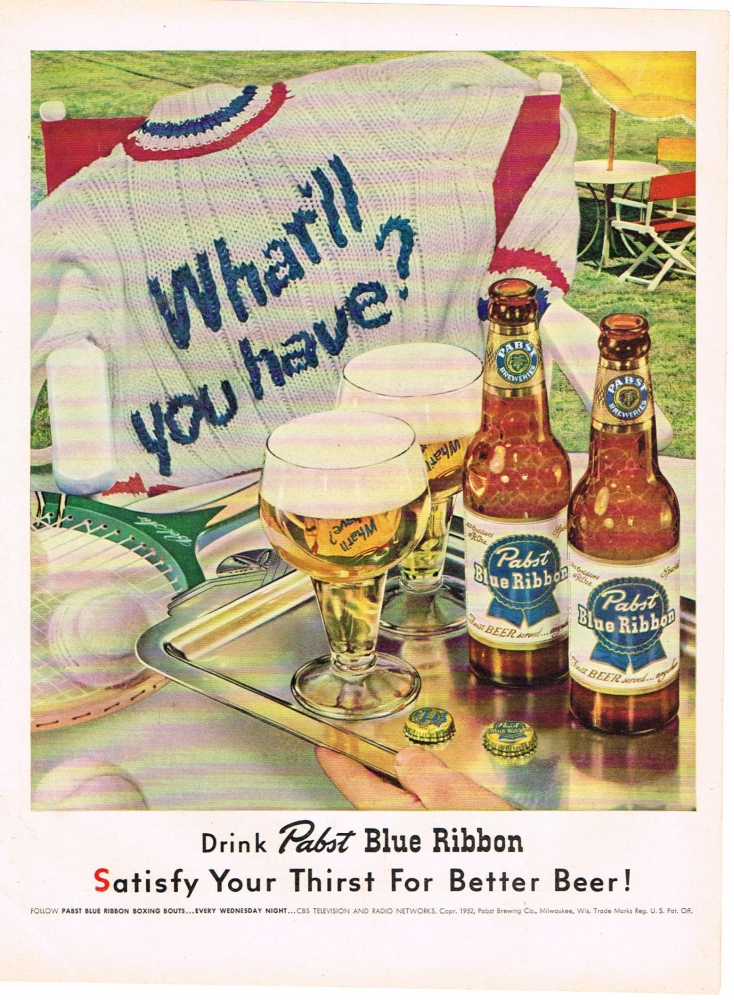 Item #87706 1952 Pabst Blue Ribbon Beer Paper Ad