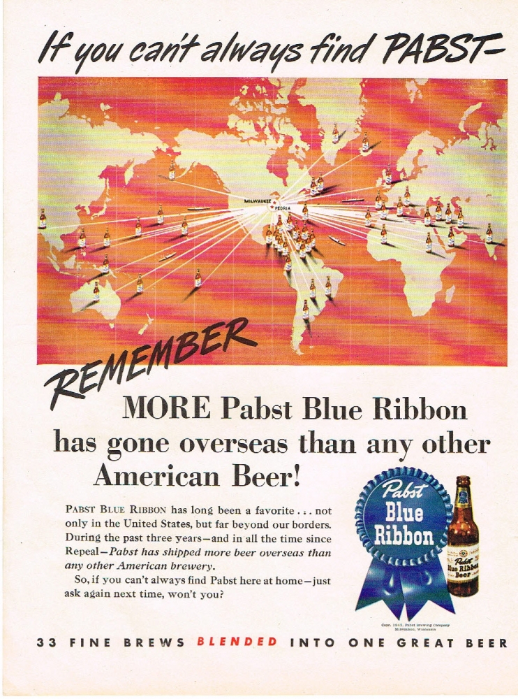 Item #61922 1945 Pabst Blue Ribbon Beer Paper Ad