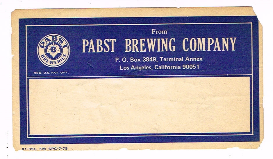 Item #88845 1968 Pabst Terminal Annex Label